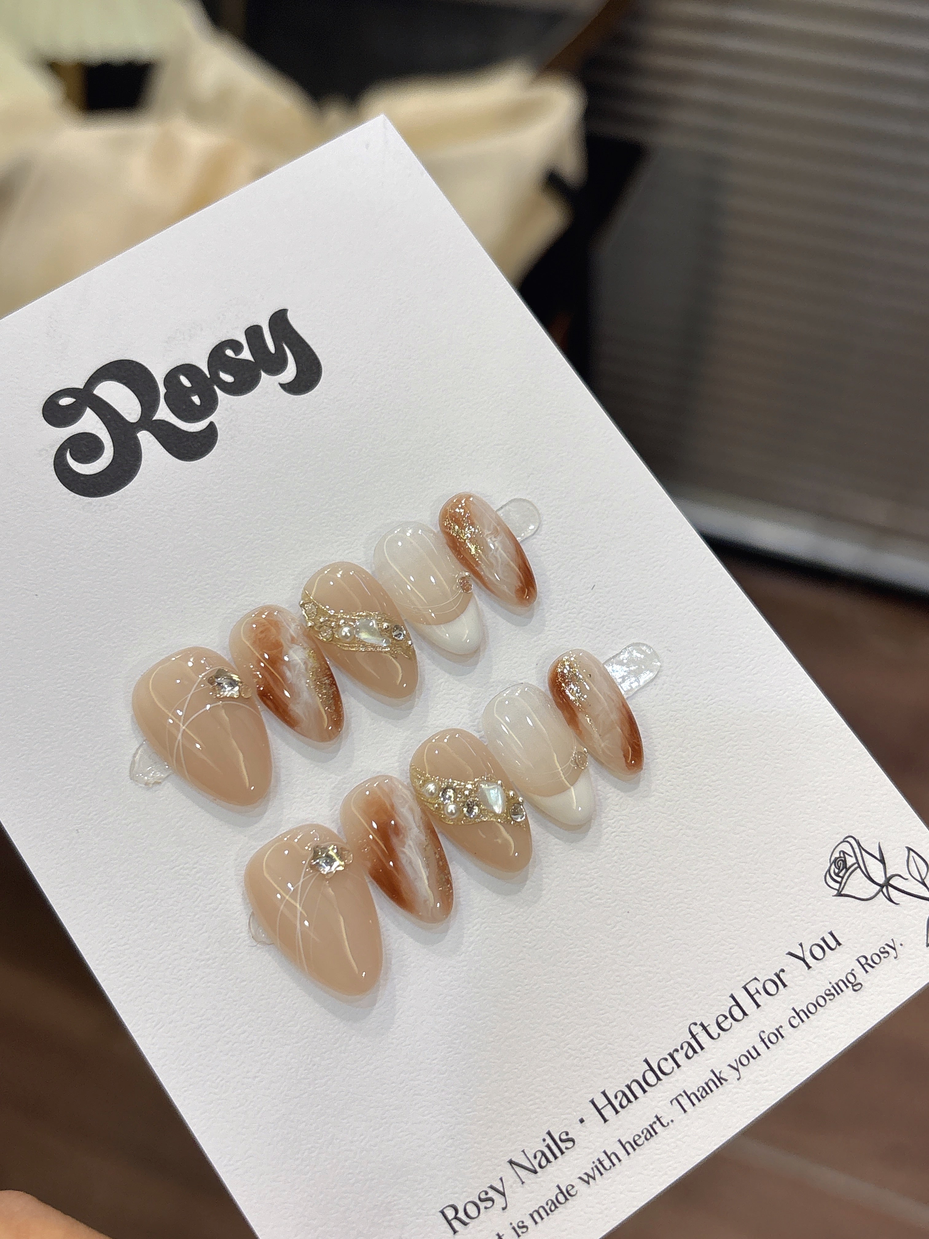 Amber Veil Elegance – Rosy Nails